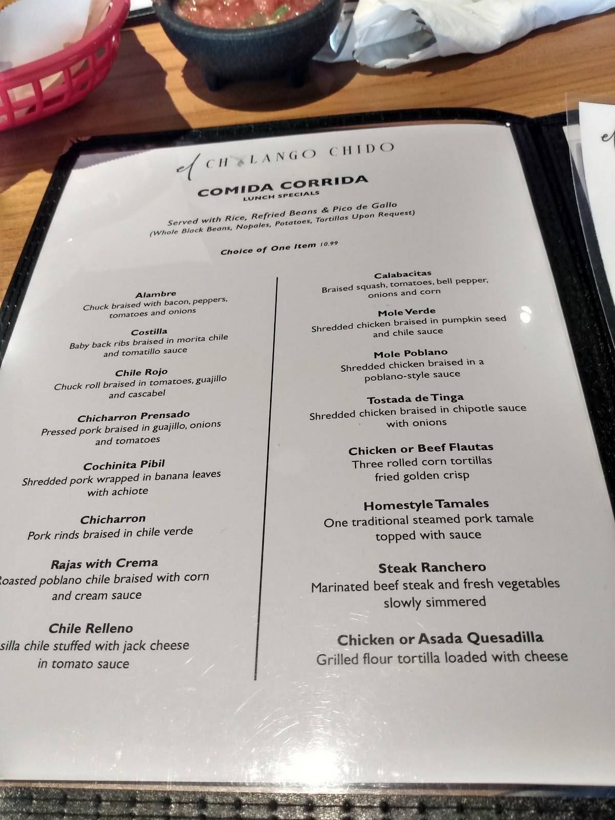 Menu at El Chilango Chido restaurant, Stockton