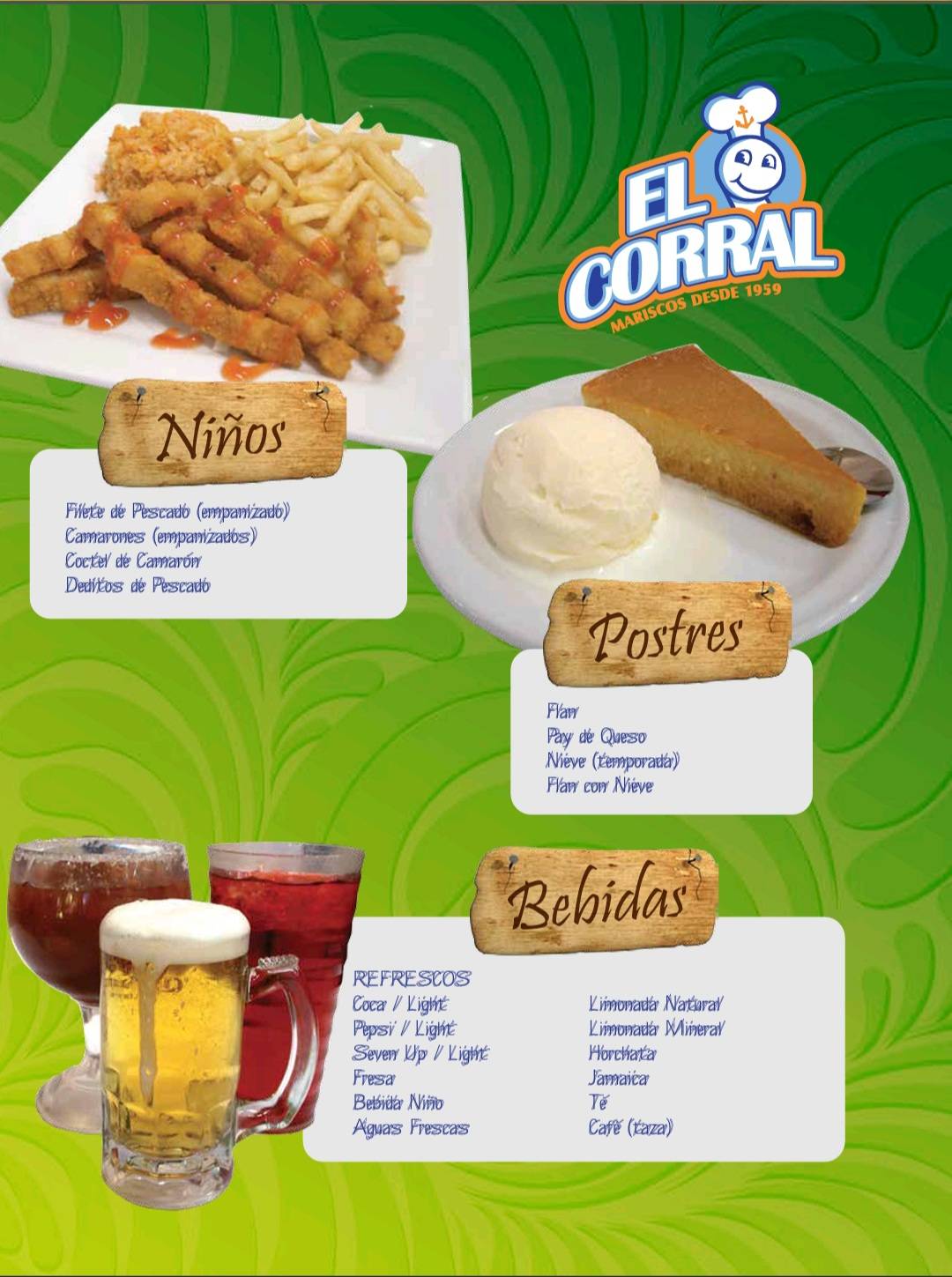 Menu at El Corral restaurant, Hermosillo, Av. Puebla 43