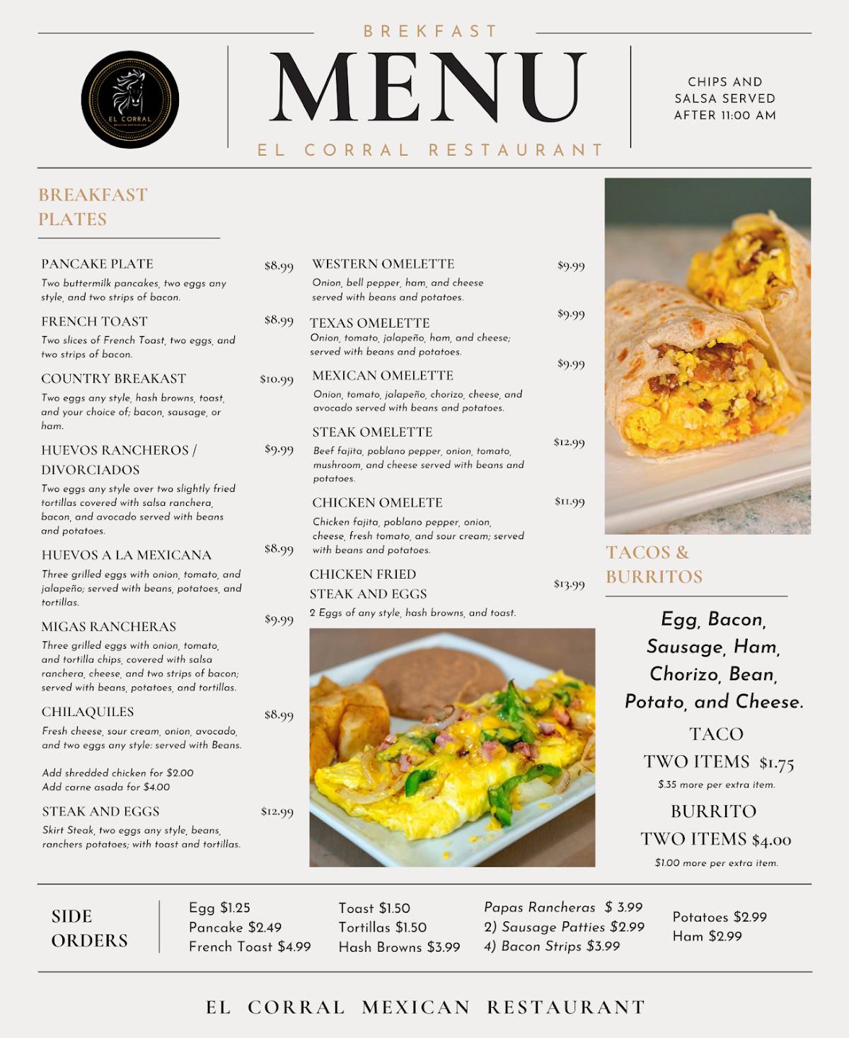 Menu at El Corral Restaurant, Copperas Cove