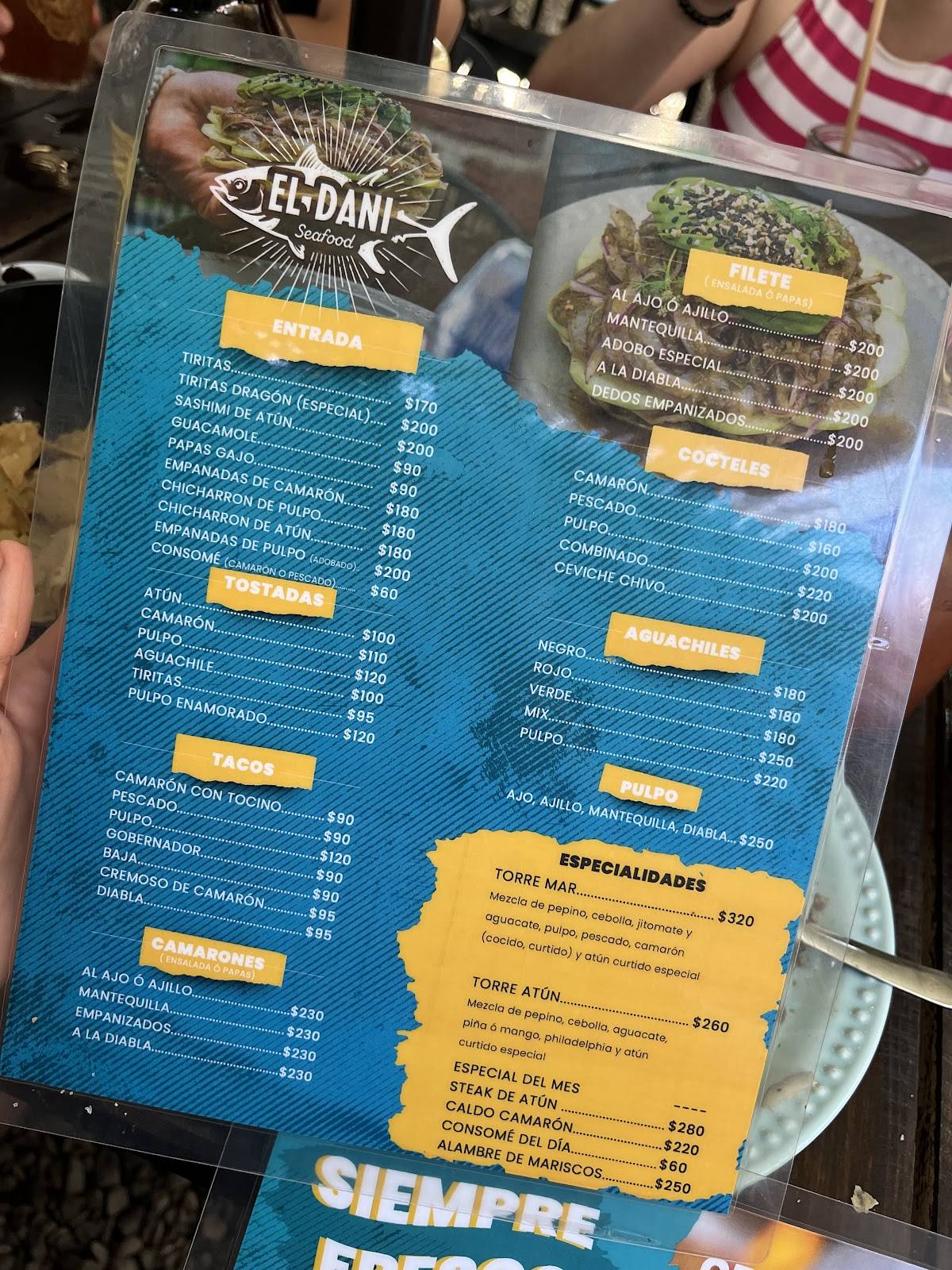 Menu at El Dani Sea Food restaurant, Zihuatanejo