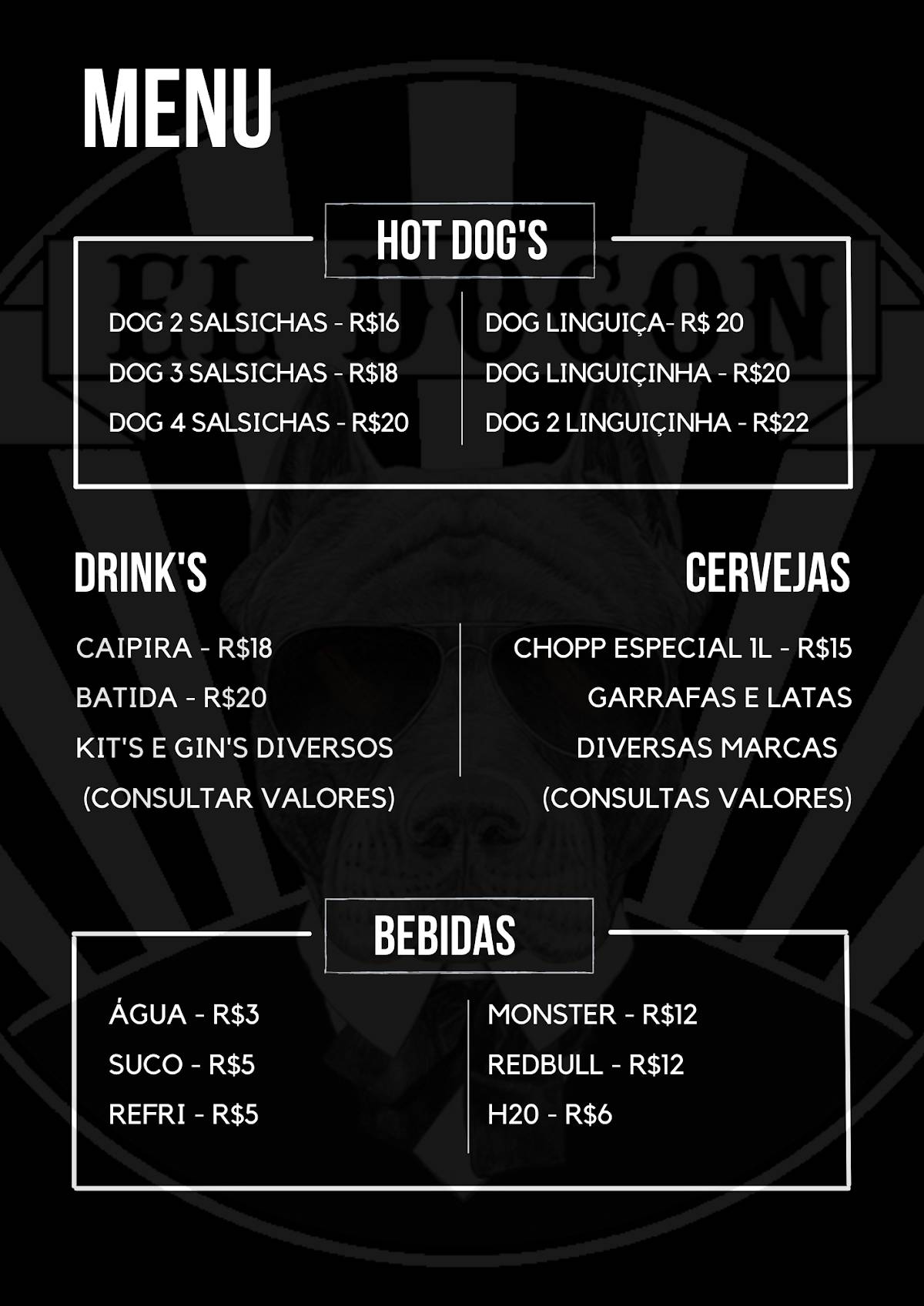 Menu at El Dogón pub, Porto Alegre