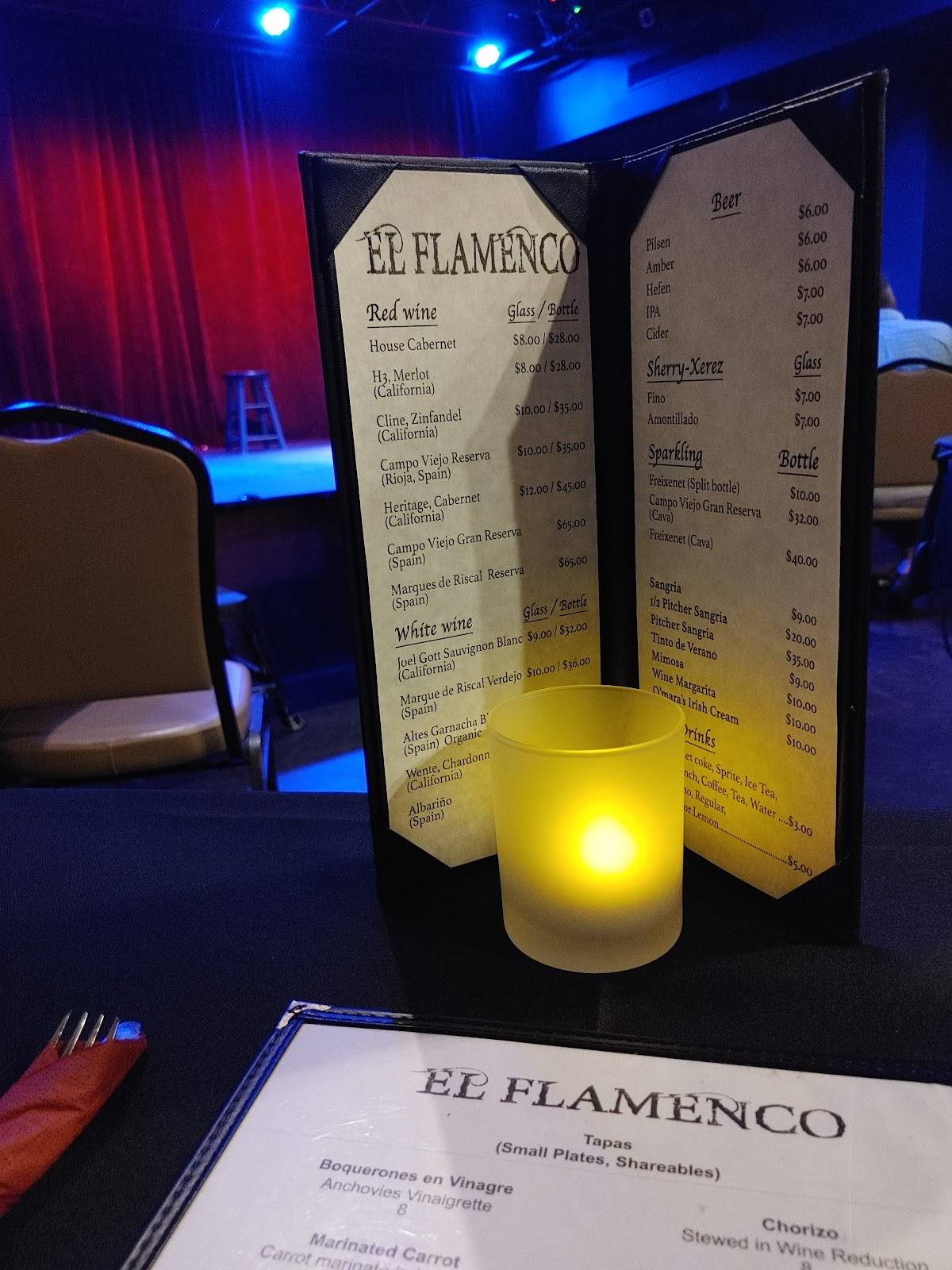 Menu at El Flamenco Cabaret, Santa Fe