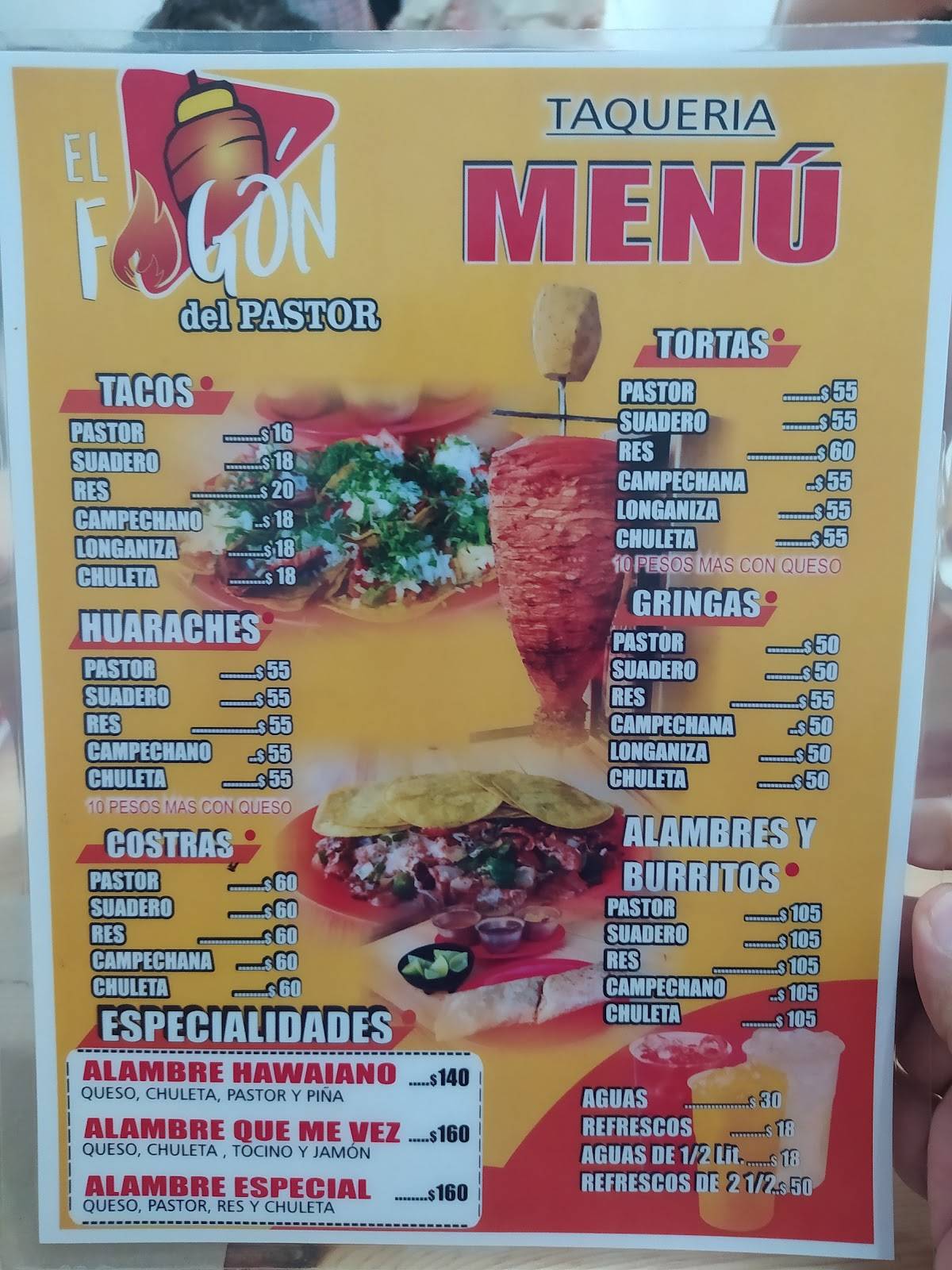 Menu at El Fogón del Pastor restaurant, Cancún