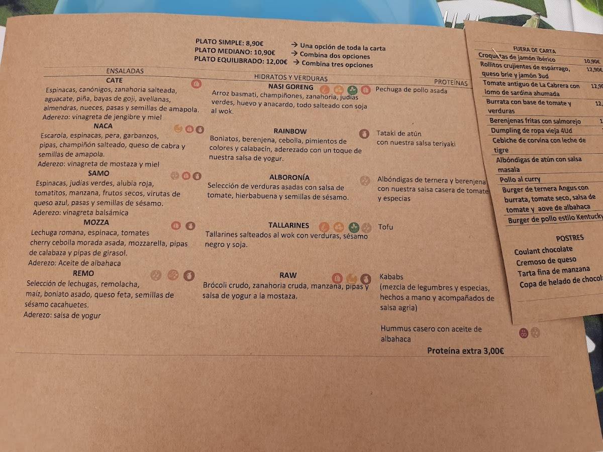 Carta de cafetería El Gato y La Almendra, Madrid