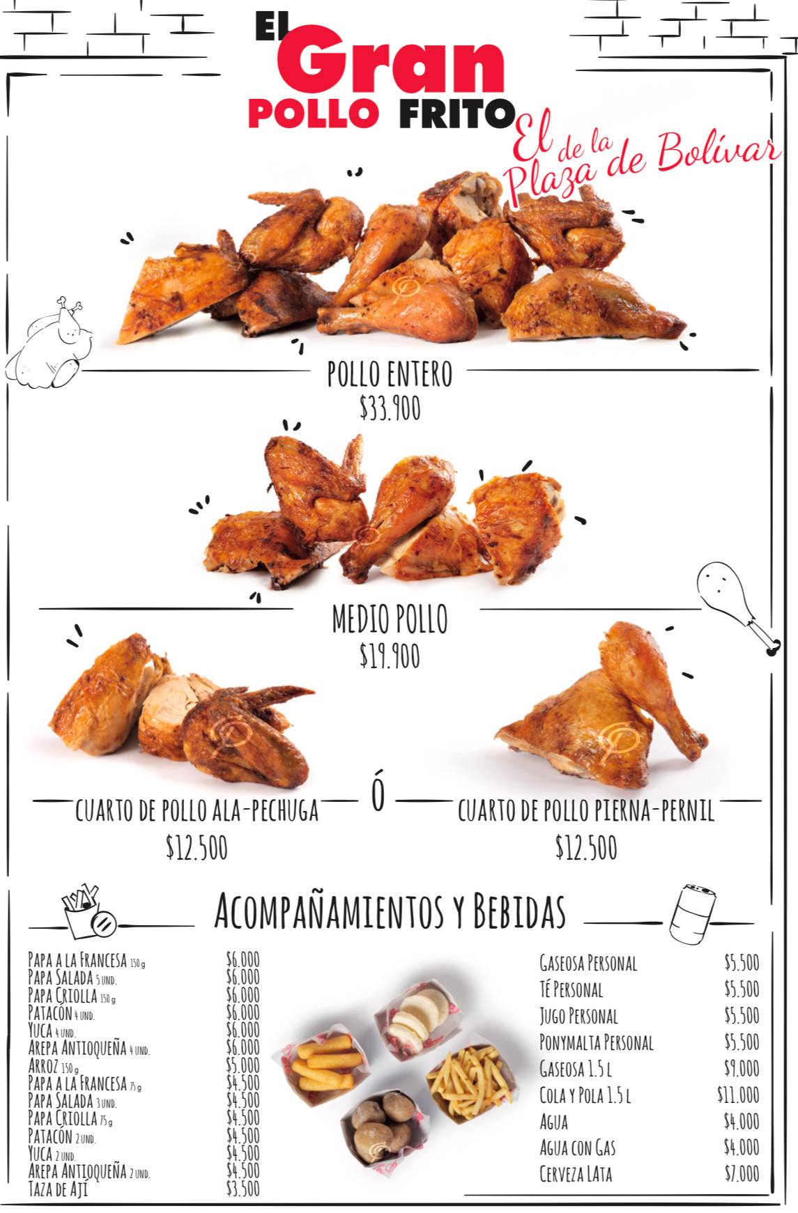 Carta del restaurante El Gran Pollo Frito, Tunja, Domicilio 10 am a 9 pm.