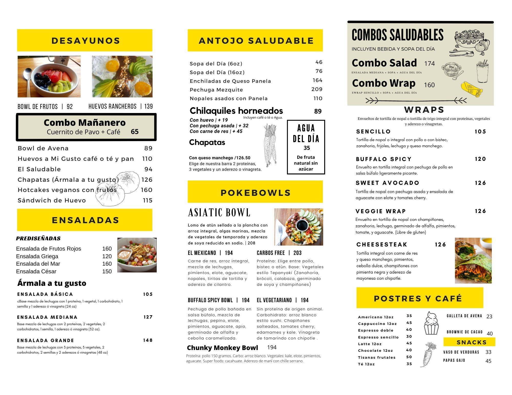 Carta del restaurante El Huerto Fast Good, Ciudad del México