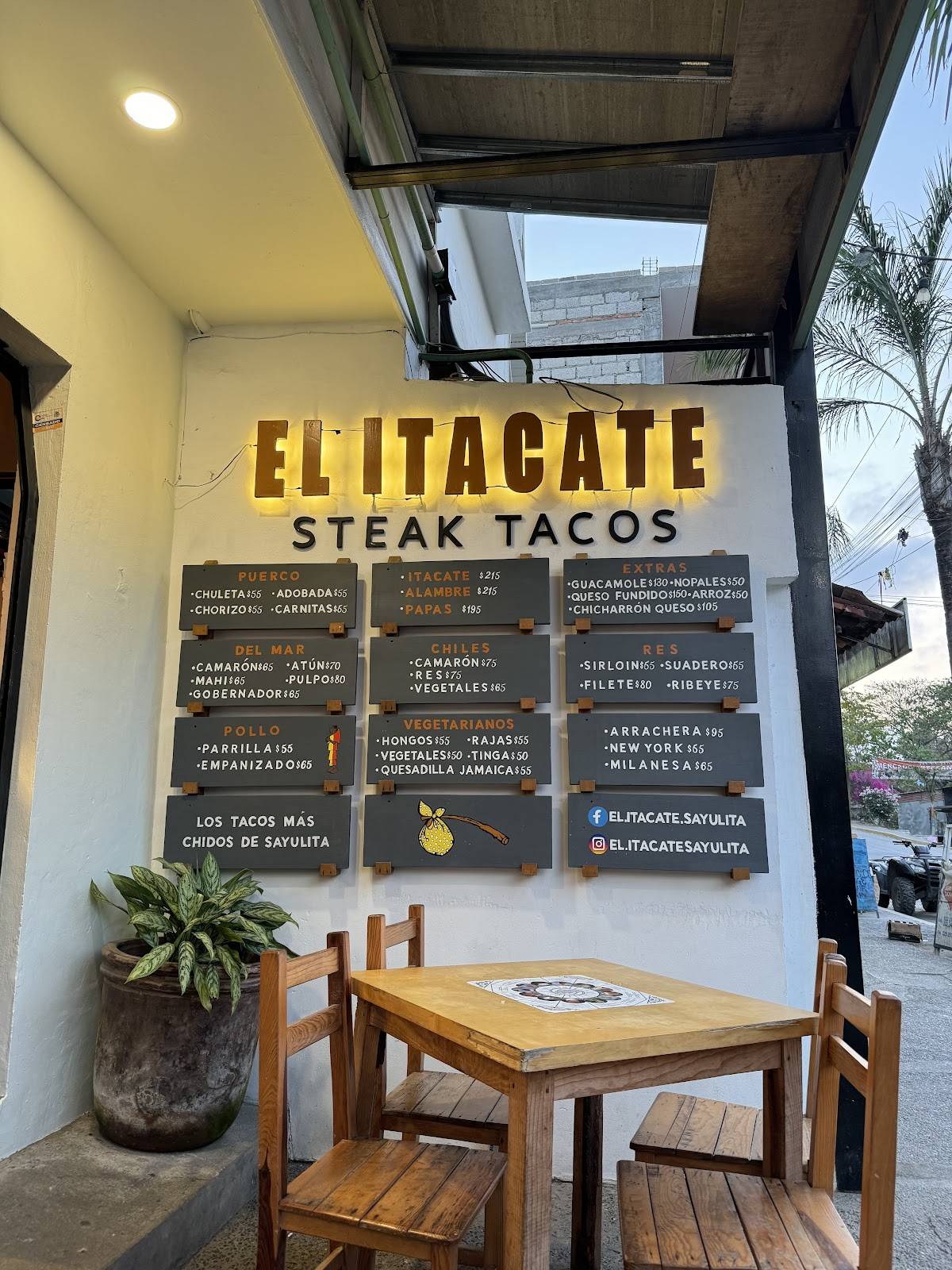 Menu at El Itacate restaurant, Sayulita