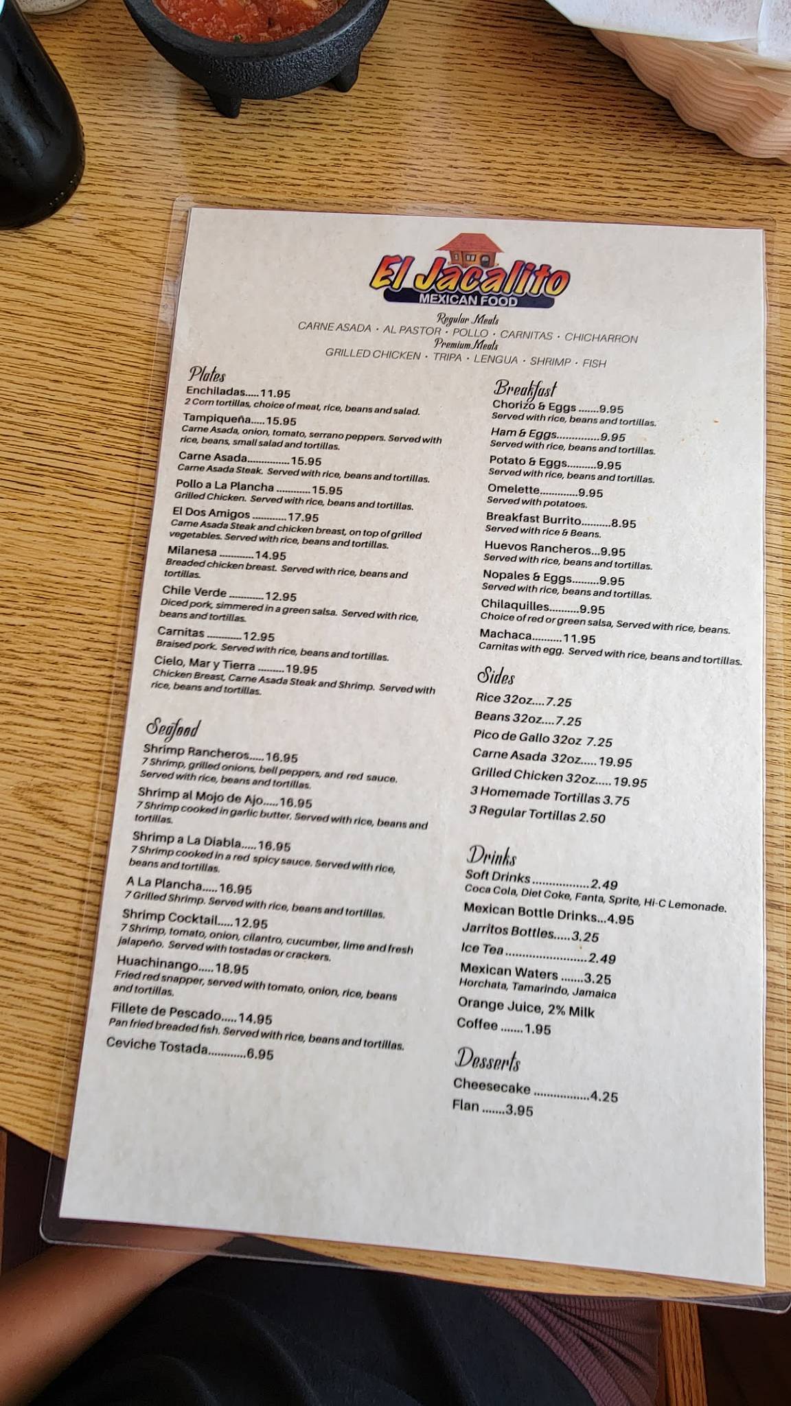 Menu at El Jacalito Mexican Food restaurant, Riverbank