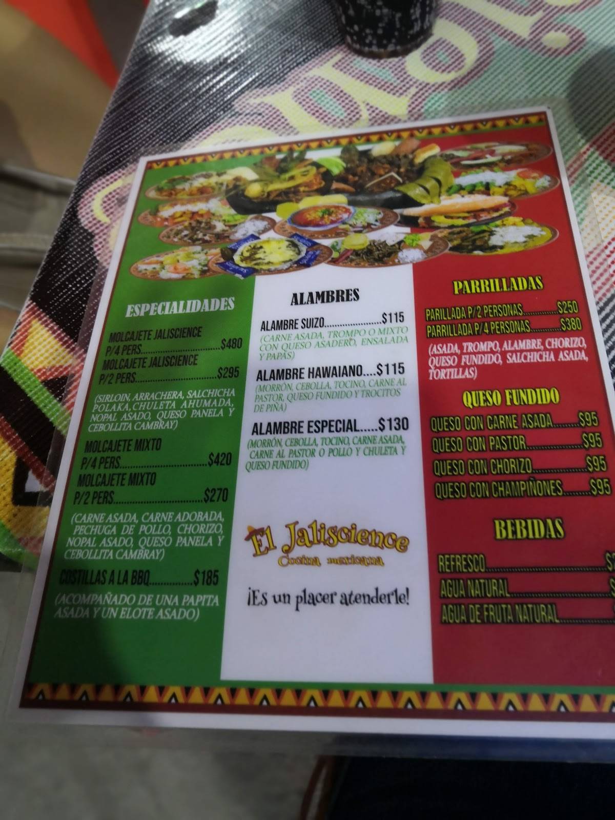 Menu at El Jalisciense "Cocina Mexicana" restaurant, San Nicolás de los ...