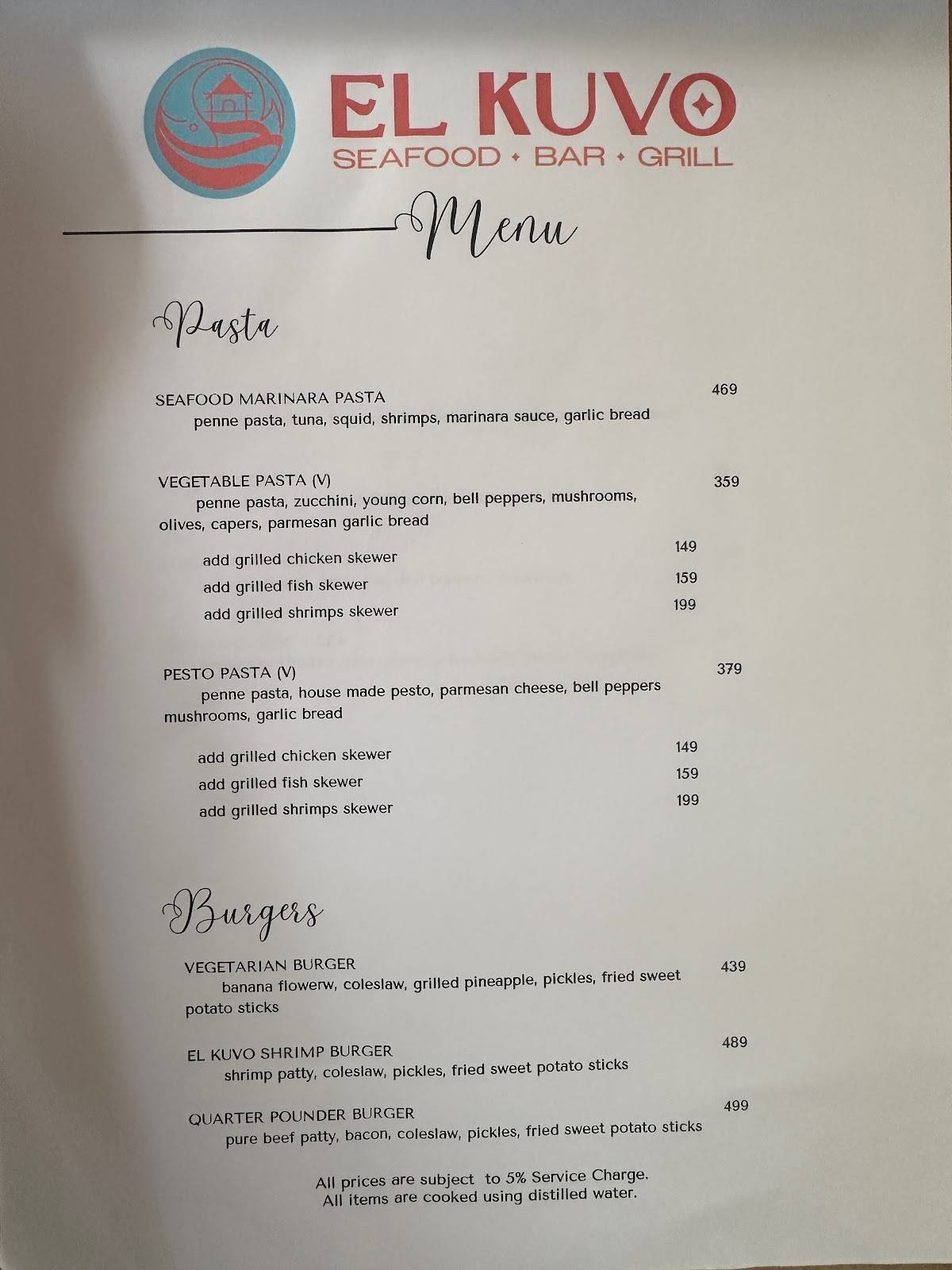 Menu at El Kuvo restaurant, Coron
