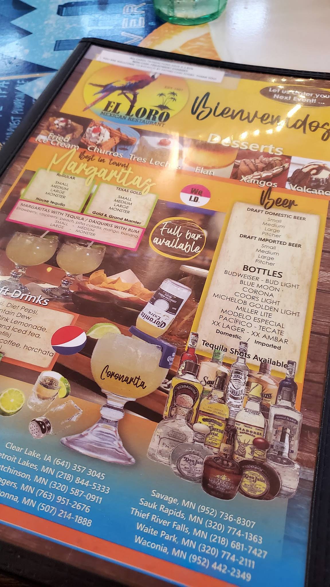 Menu at El Loro Mexican Restaurant, Detroit Lakes