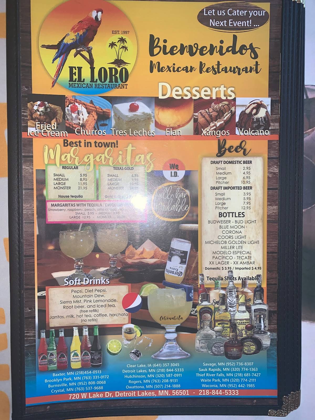 Menu at El Loro Mexican Restaurant, Detroit Lakes