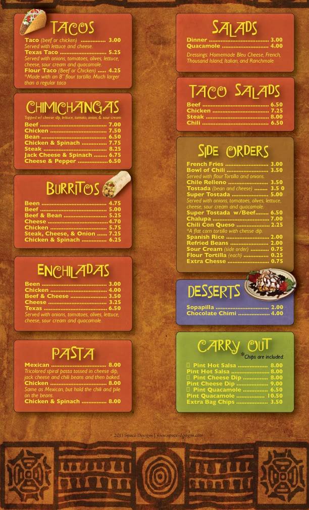 Menu at El Matador Restaurant, Taylors