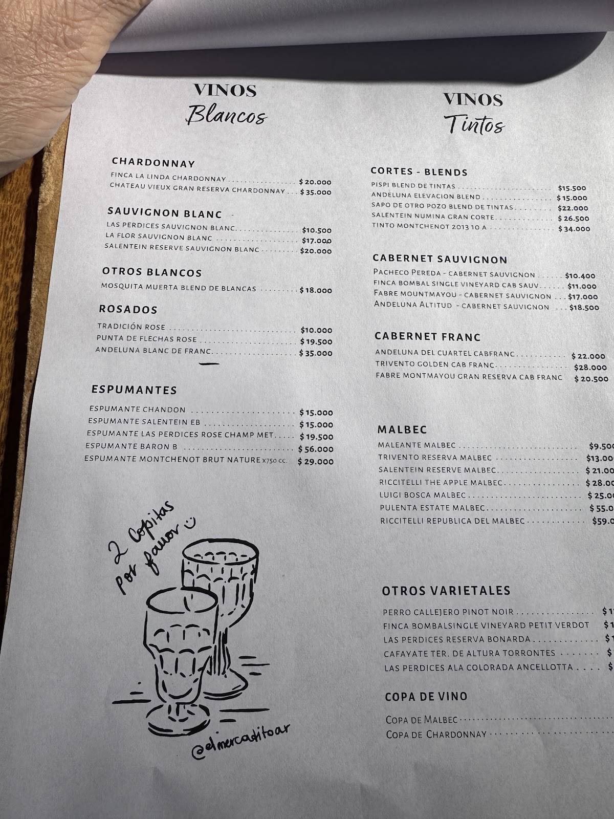 Carta del restaurante El Mercadito, Luján del Cuyo, Viamonte 4961