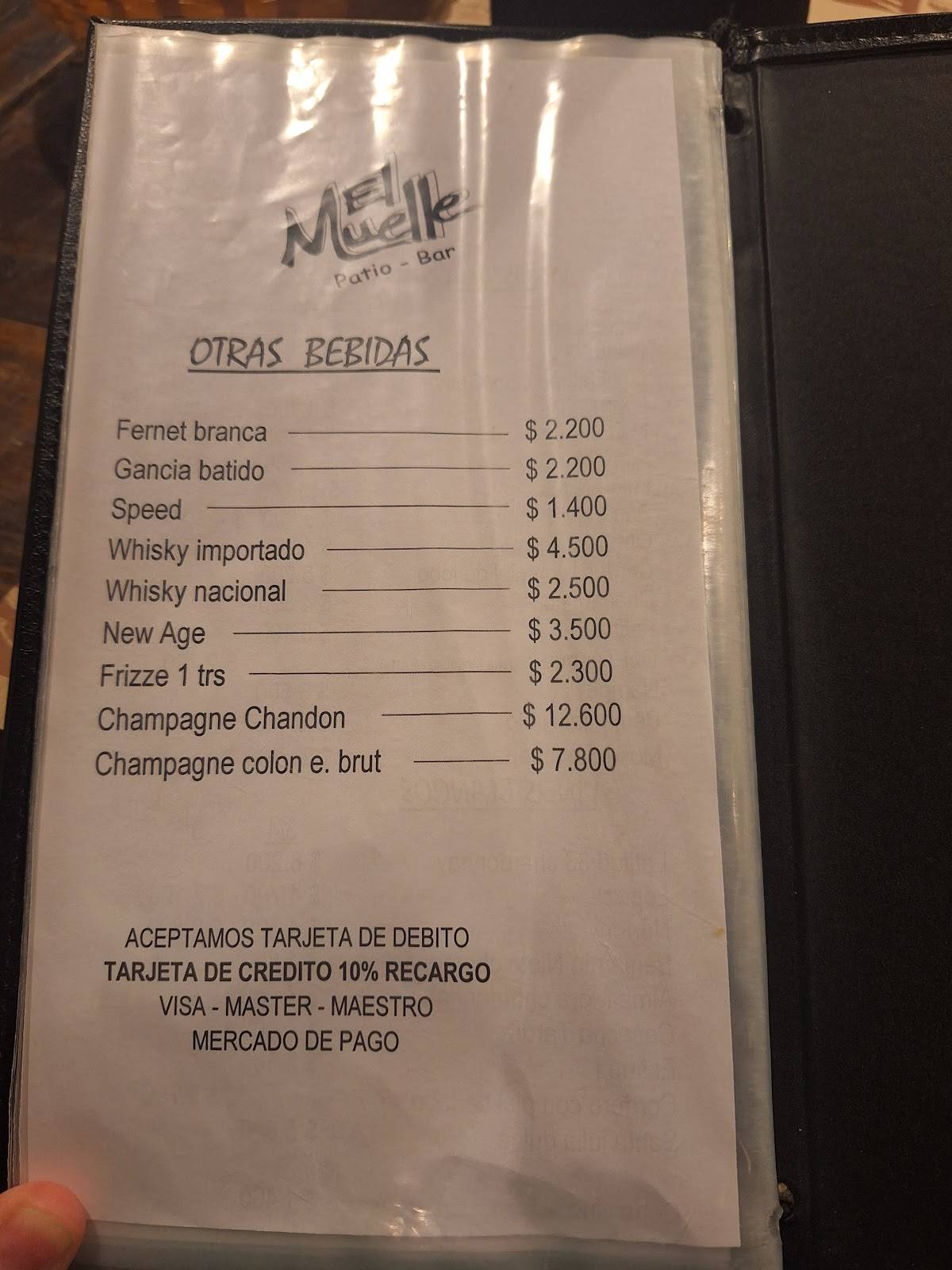 Carta del restaurante El Muelle, Gualeguaychú