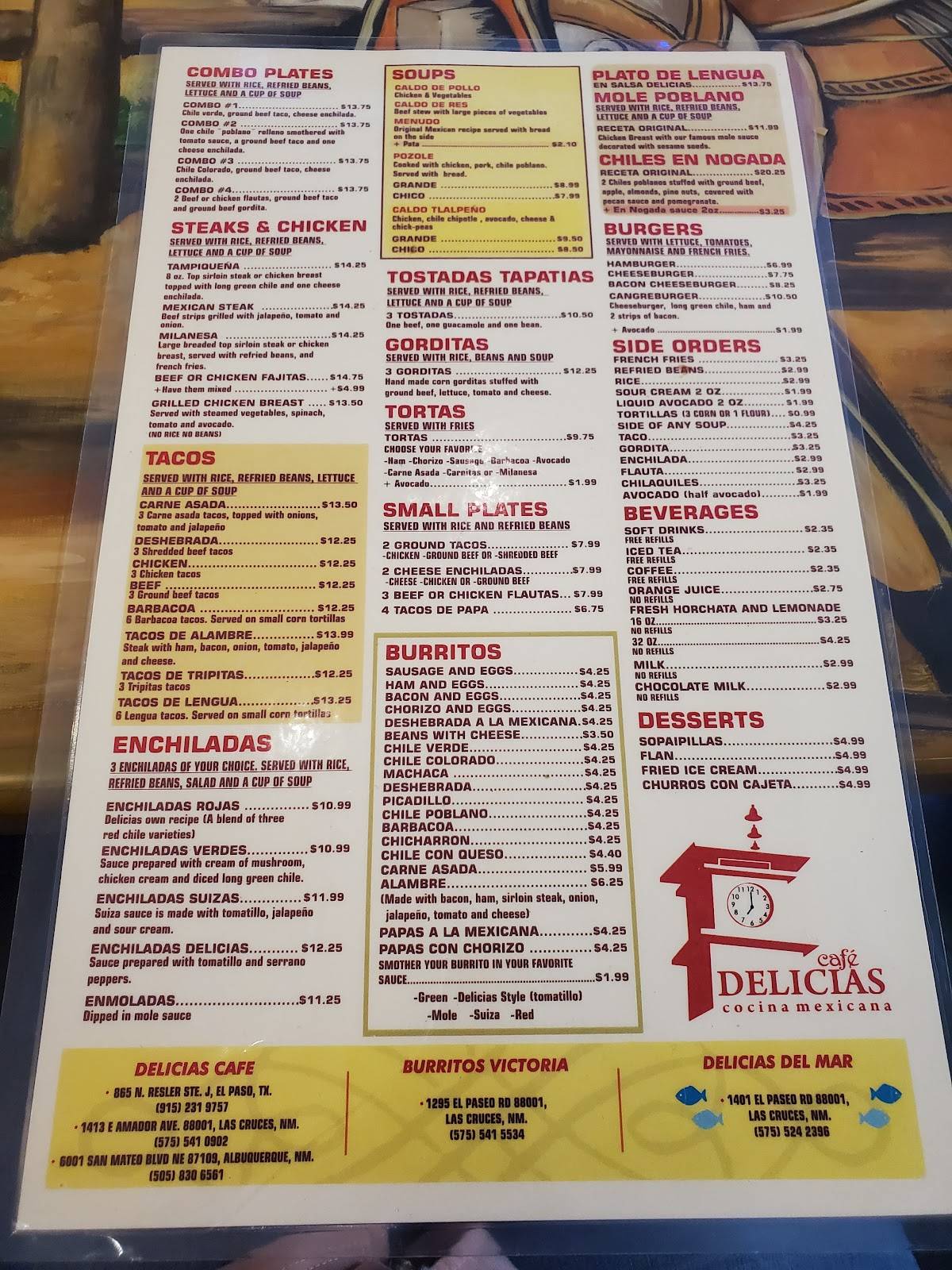 Menu at Delicias Cafe, El Paso, 865 Resler Dr J