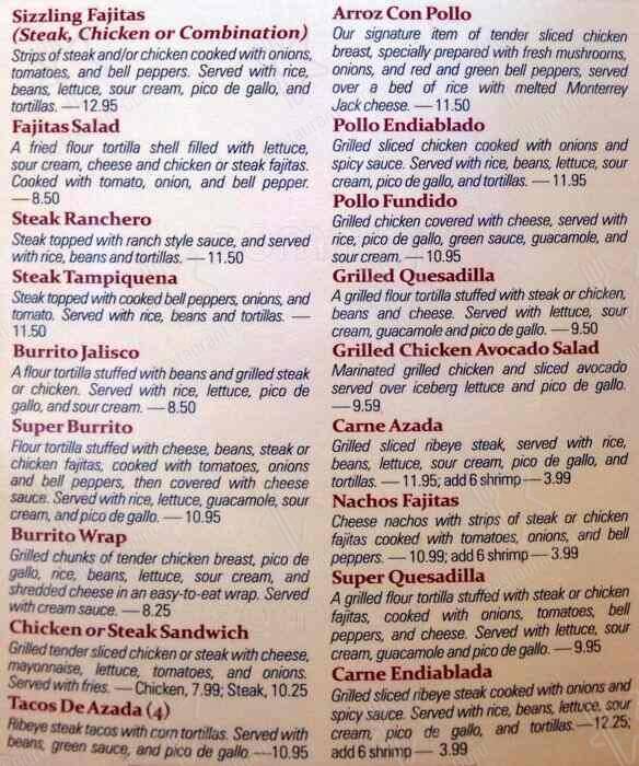 Menu at El Patron Mexican Restaurant, Gastonia, S New Hope Rd #9