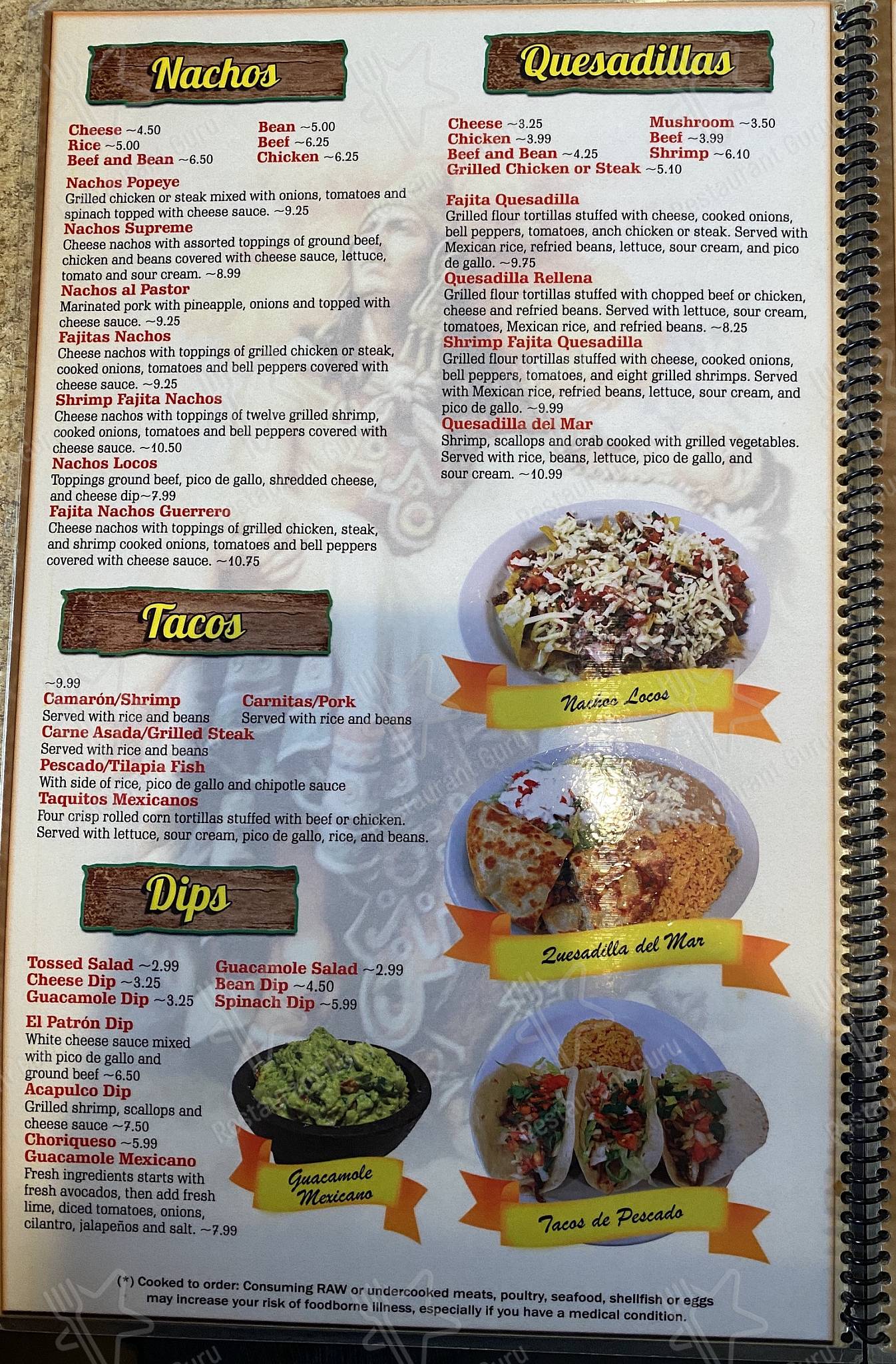Menu at El Patron Mexican Grill restaurant, Kingsport