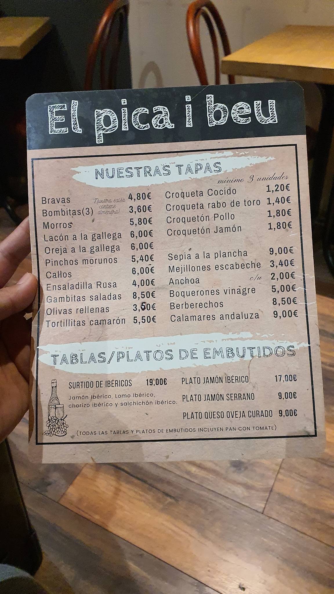 Menu at El Pica i Beu de Sants pub & bar, Barcelona