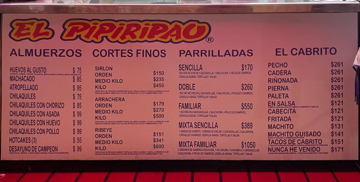Carta del restaurante El Pipiripau, Monterrey, C. Ruperto Martínez Ote ...