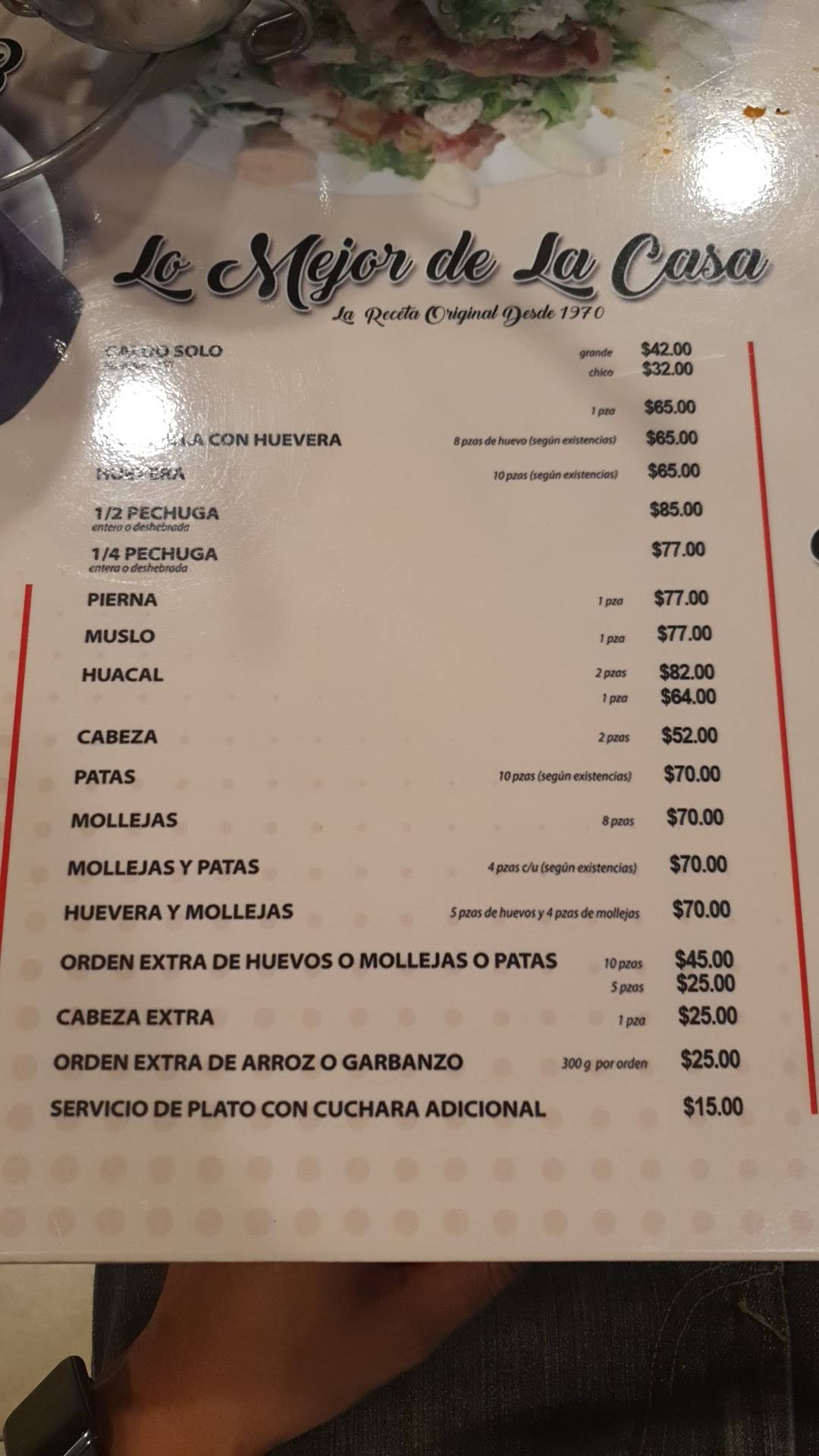 Carta del restaurante El Pollito del Iztacalco, Ciudad del México ...
