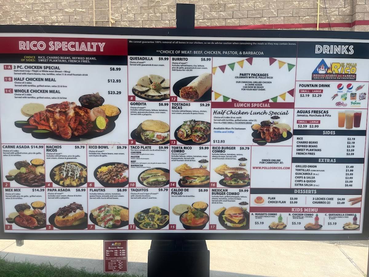 Menu at El Pollo Rico #17 restaurant, Round Rock