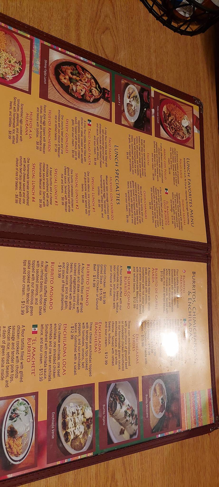 Menu at El Ranchero Loco restaurant, Pigeon Forge