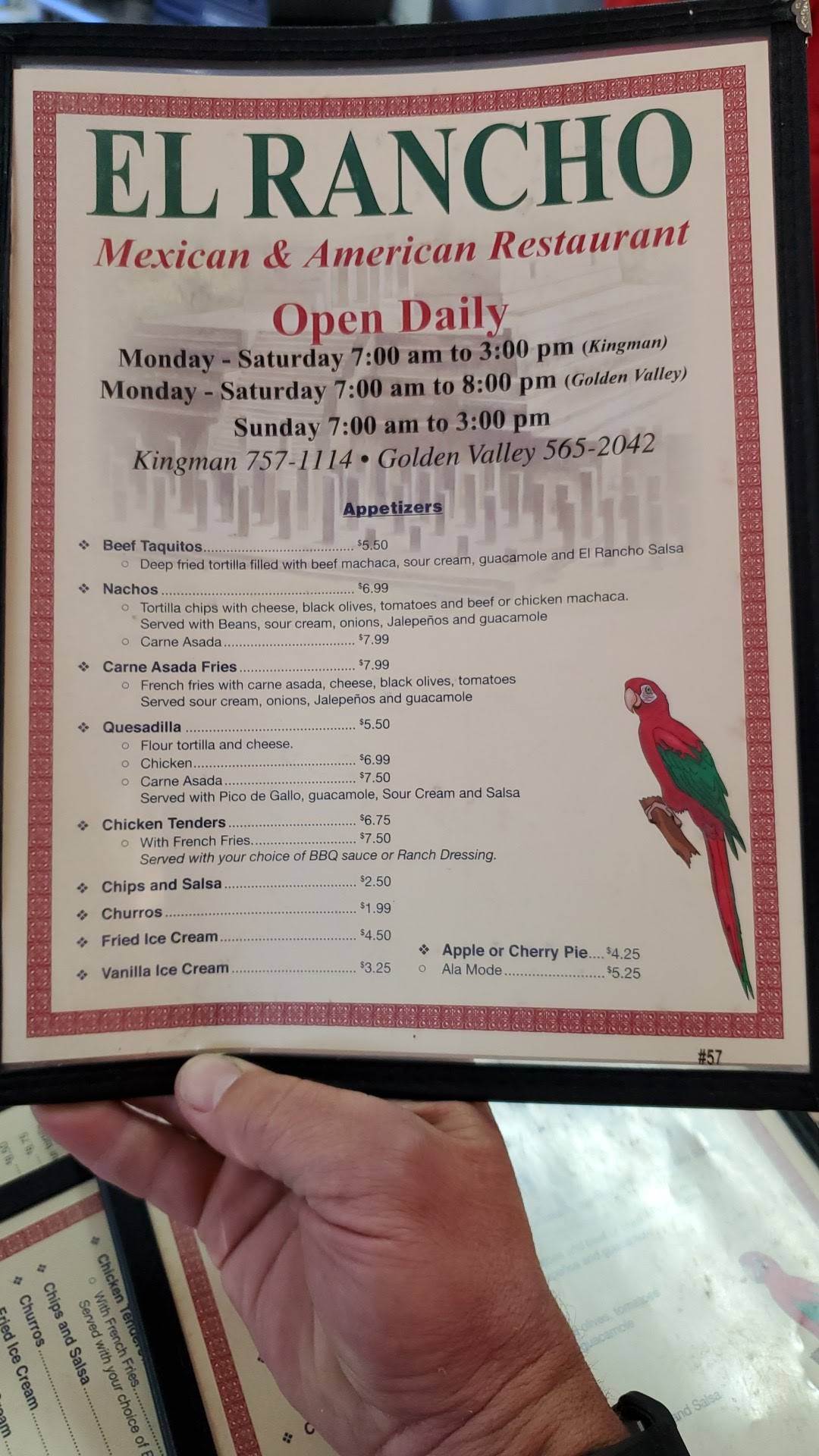 Menu at El Rancho Restaurant, Golden Valley