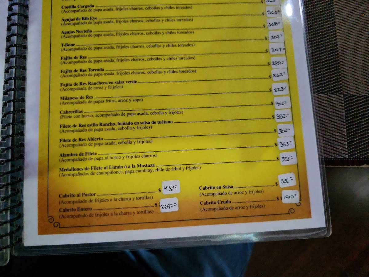 Carta de El Rancho Restaurante, Reynosa, Blvd. Miguel Hidalgo 107