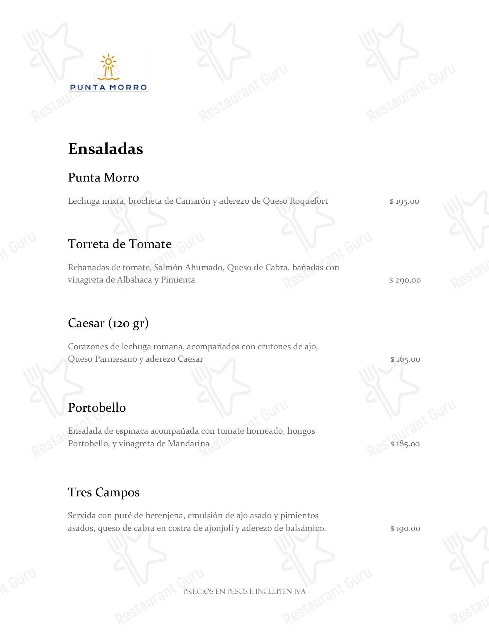 Menu at El Restaurante en Punta Morro, Ensenada