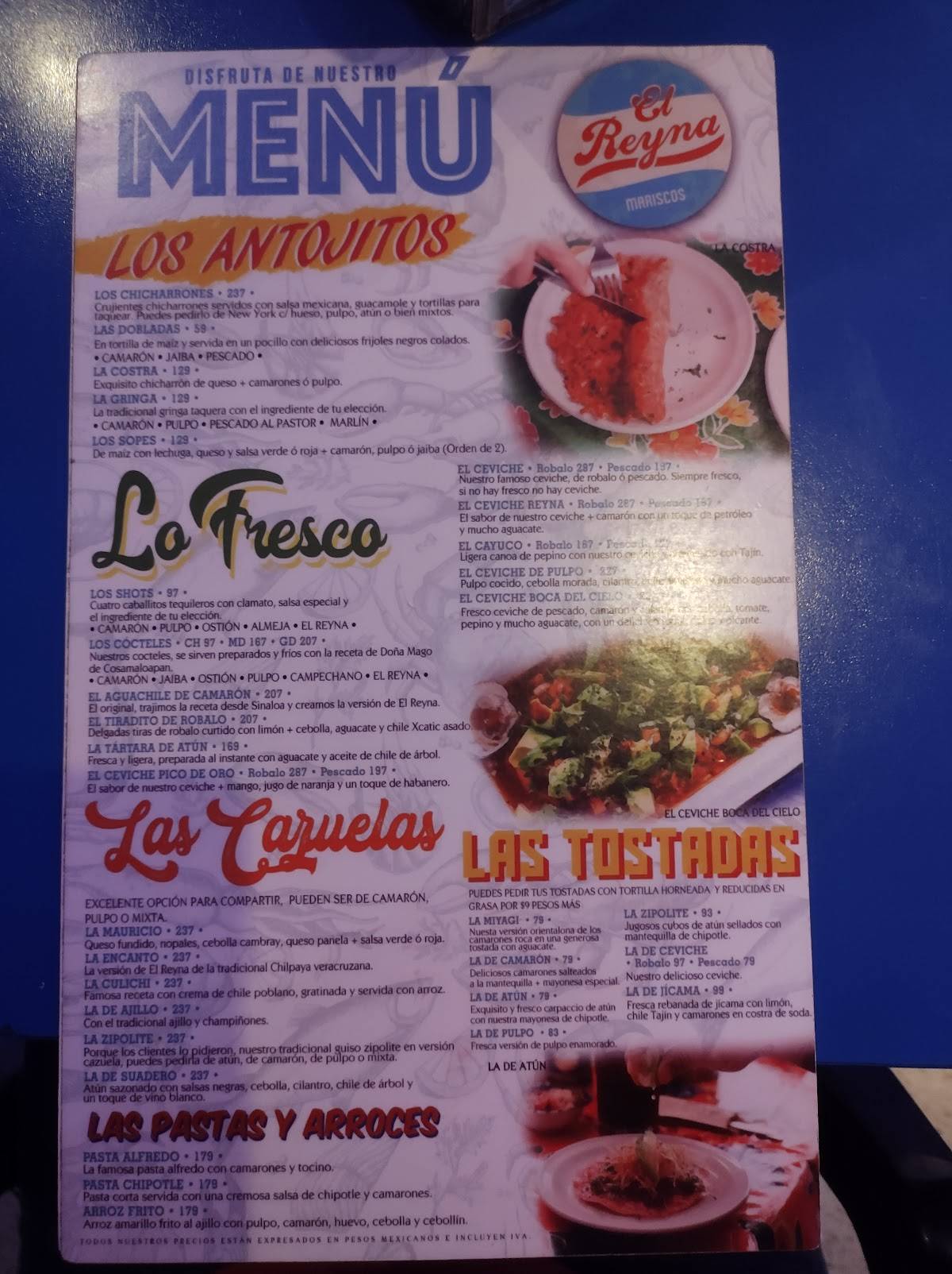 Carta del restaurante El Reyna Mariscos Villahermosa, Villahermosa ...