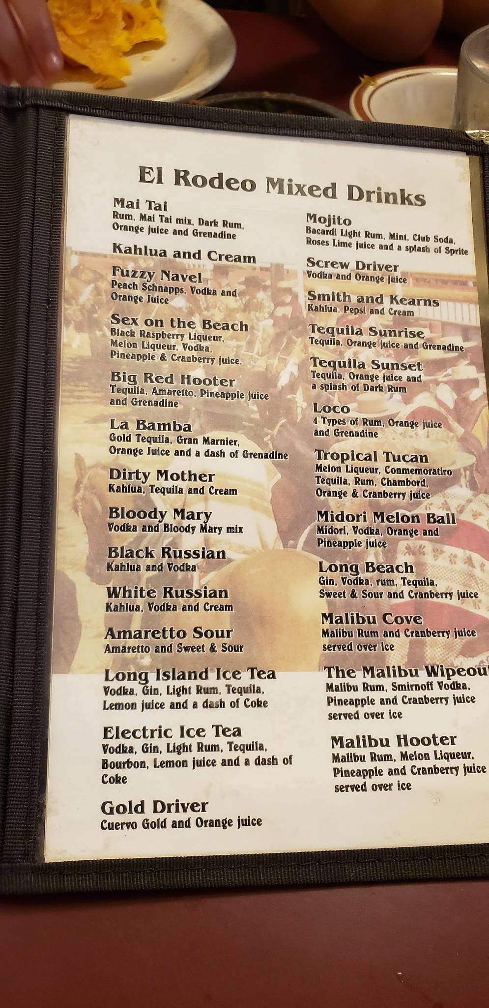 Menu at El Rodeo restaurant, Cheney