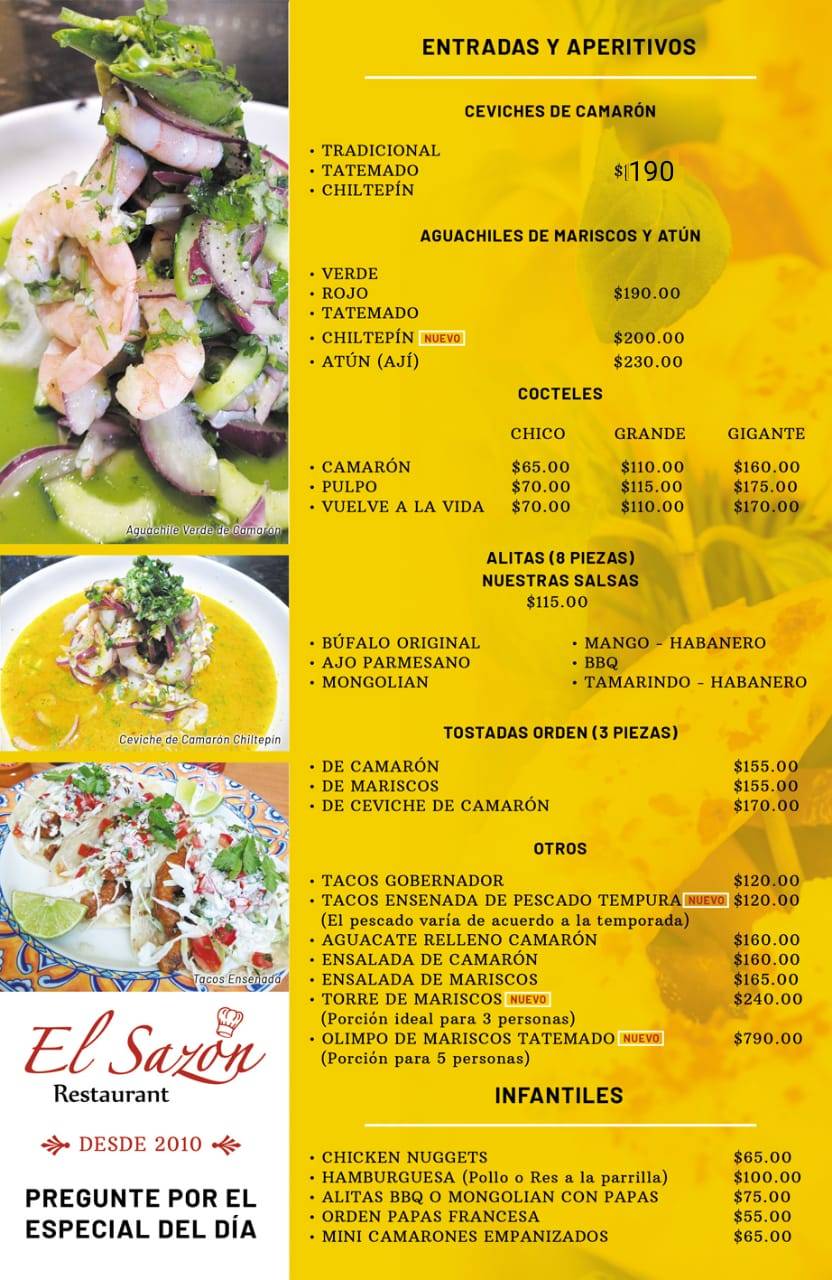 Carta de El Sazón Restaurant, Quebrantadero
