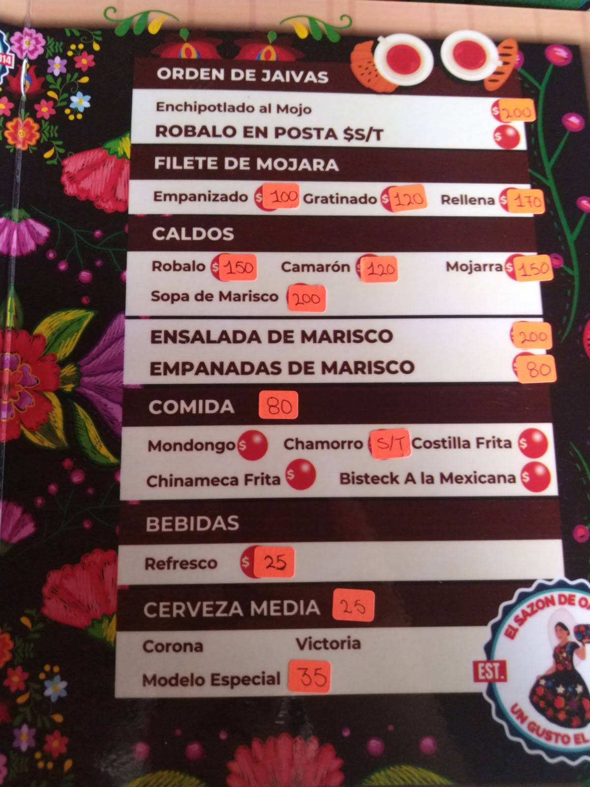 Carta del restaurante El Sazon De Oaxaca (Doña Paula), Nanchital