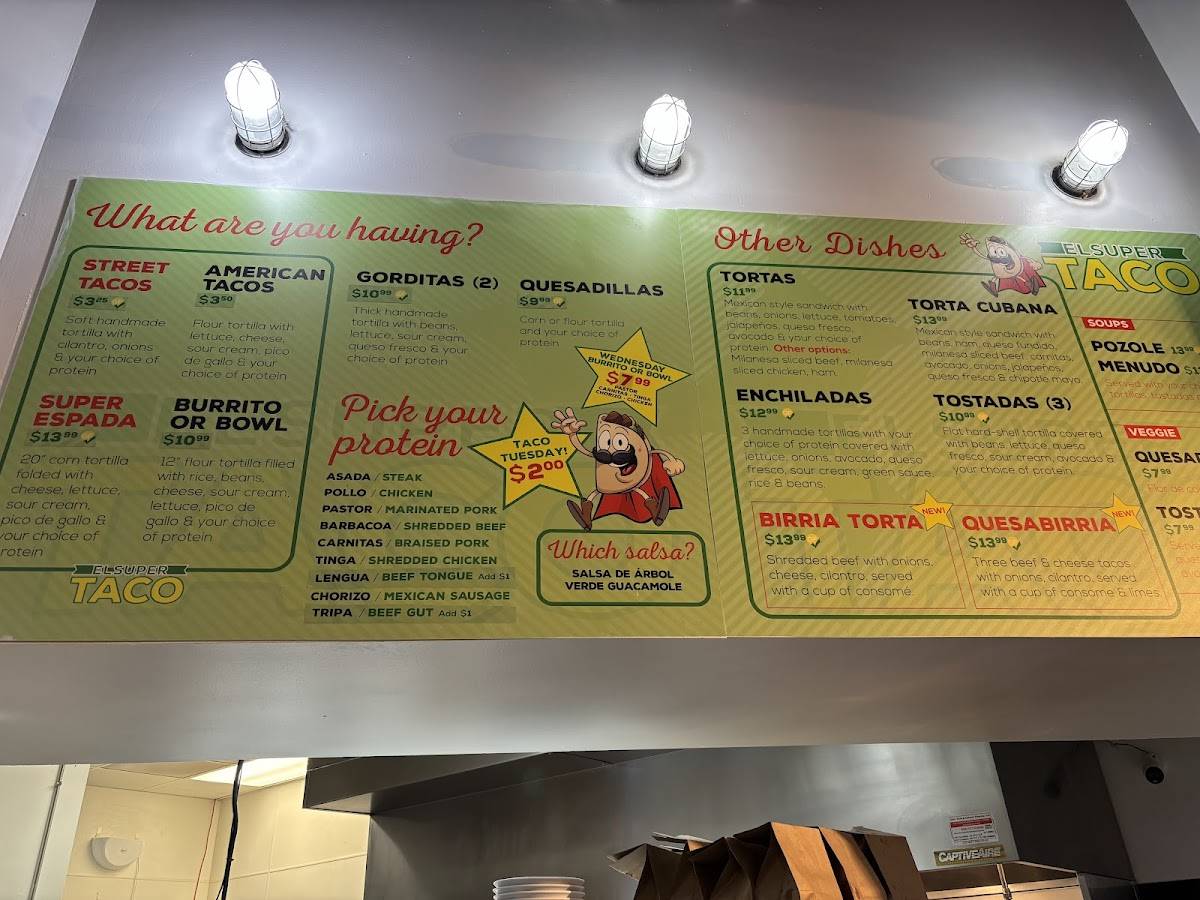 Menu at El Super Taco restaurant, Burnsville