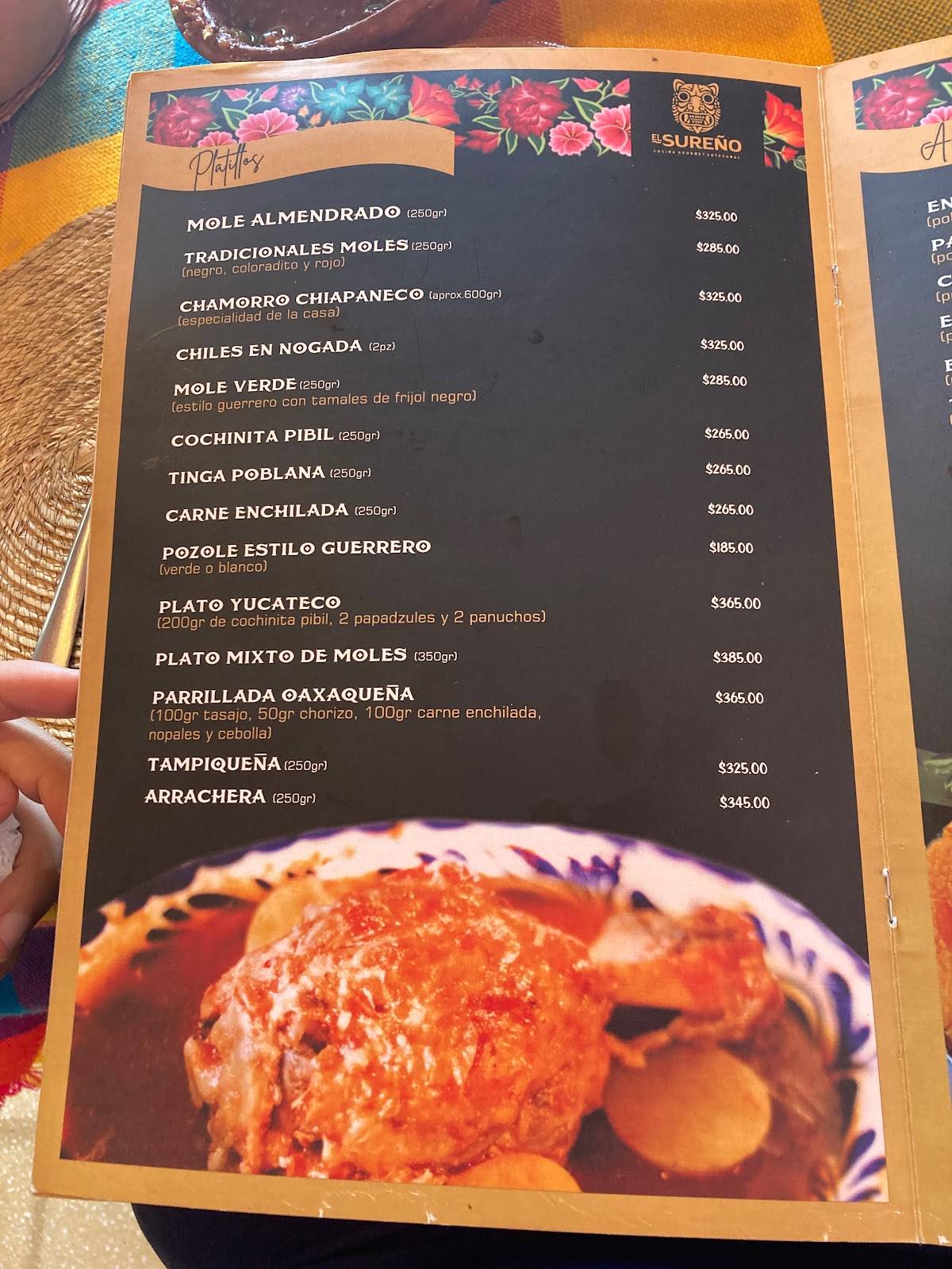 Carta del restaurante El Sureño, Torreón, C. González Ortega Sur 272