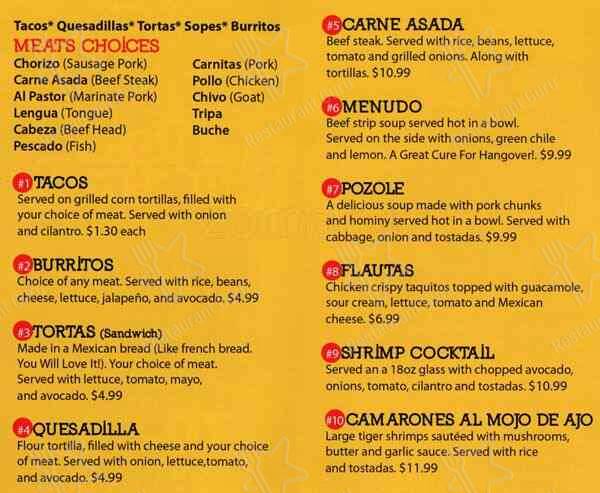 Carta del restaurante Taqueria El Taco Maestro, Auburn