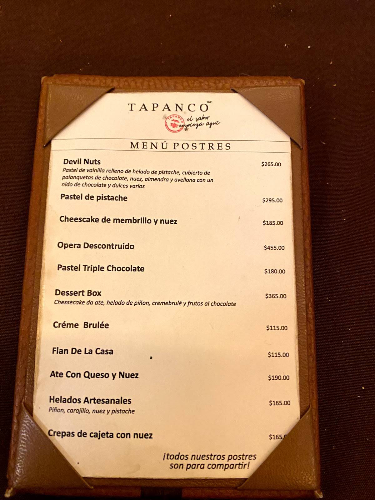 Carta del restaurante Tapanco, Saltillo, Blvd Galerias 715 Blvd Galerias