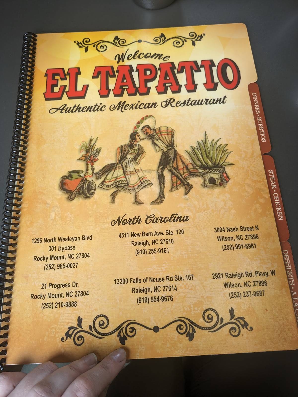 Menu at El Tapatio Rocky Mount #2 restaurant, Rocky Mount, 21 Progress Dr