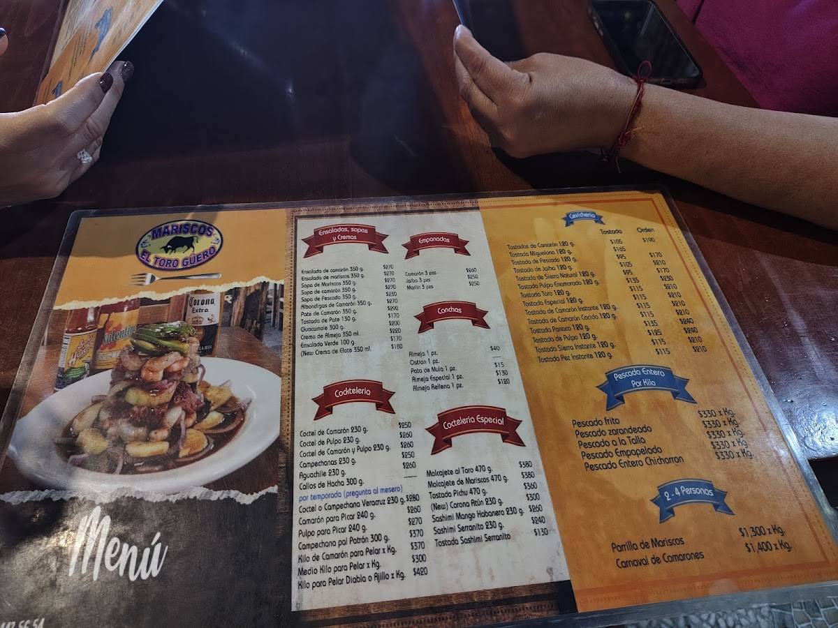 Menu at El Toro Guero Seafood restaurant, Cabo San Lucas