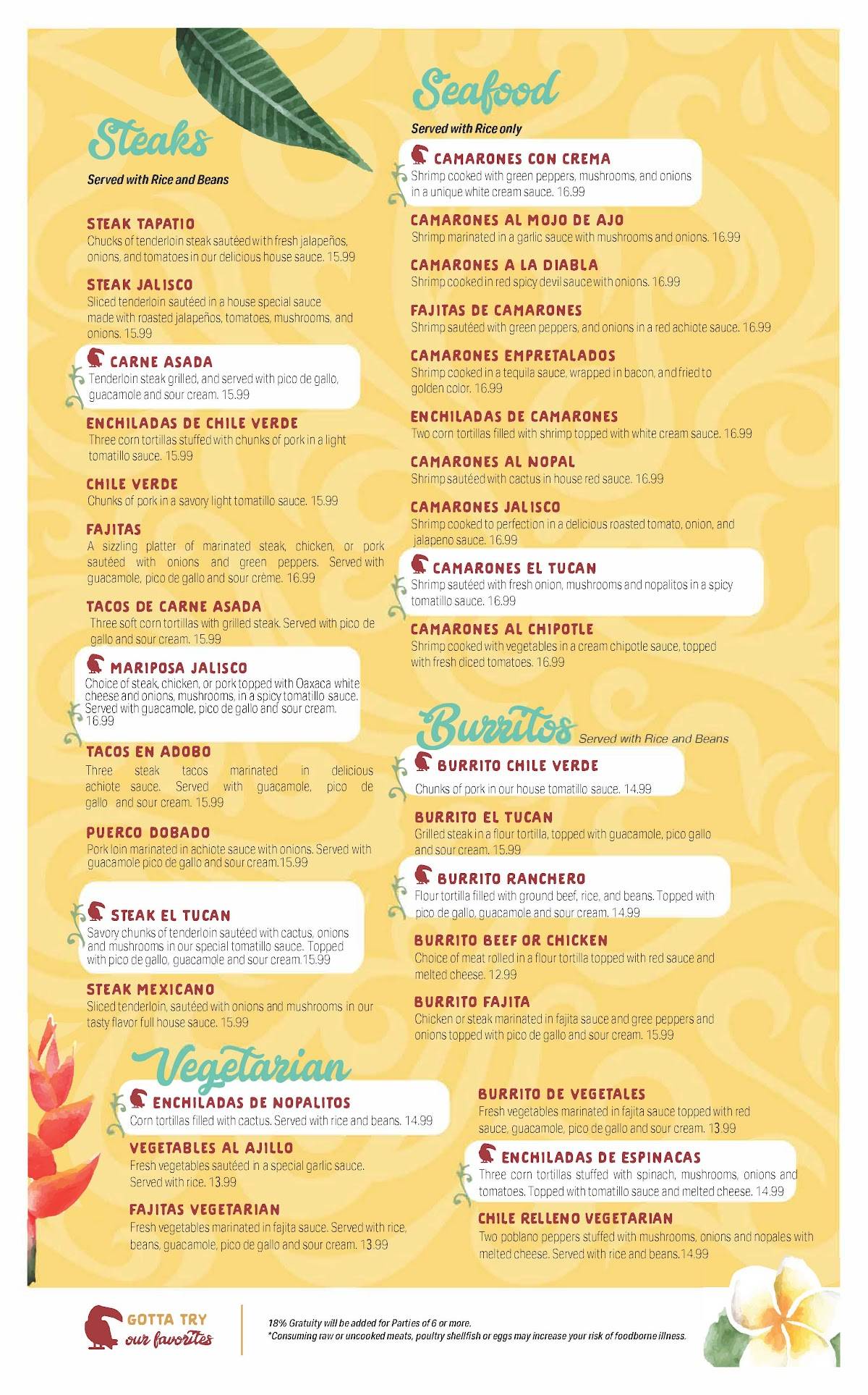 Menu at El Tucán Authentic Mexican Cuisine restaurant, Odessa