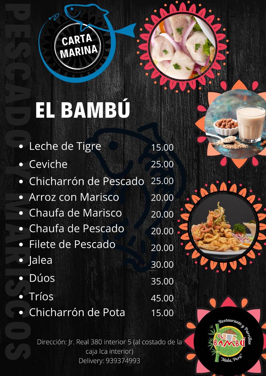 Carta del restaurante El bambú, Mala District