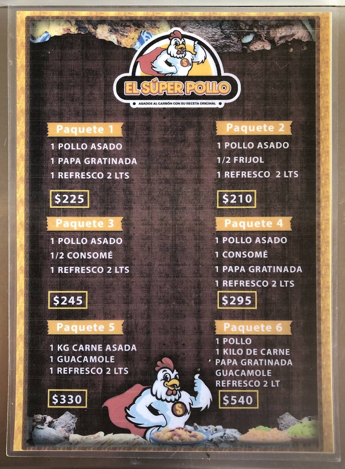 Menu at El súper pollo restaurant, Culiacán