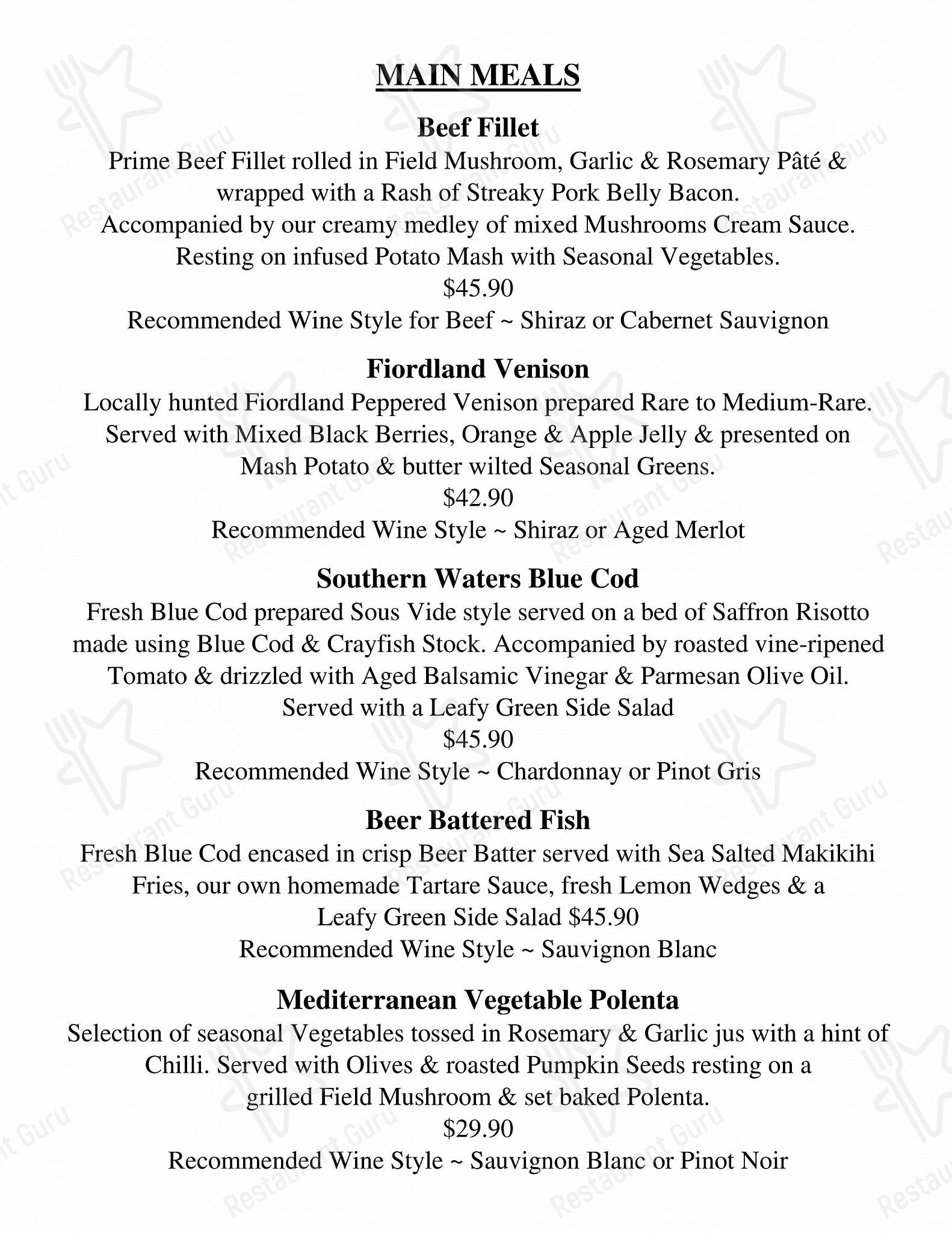 Menu at Elegance at 148 on Elles Restaurant, Invercargill
