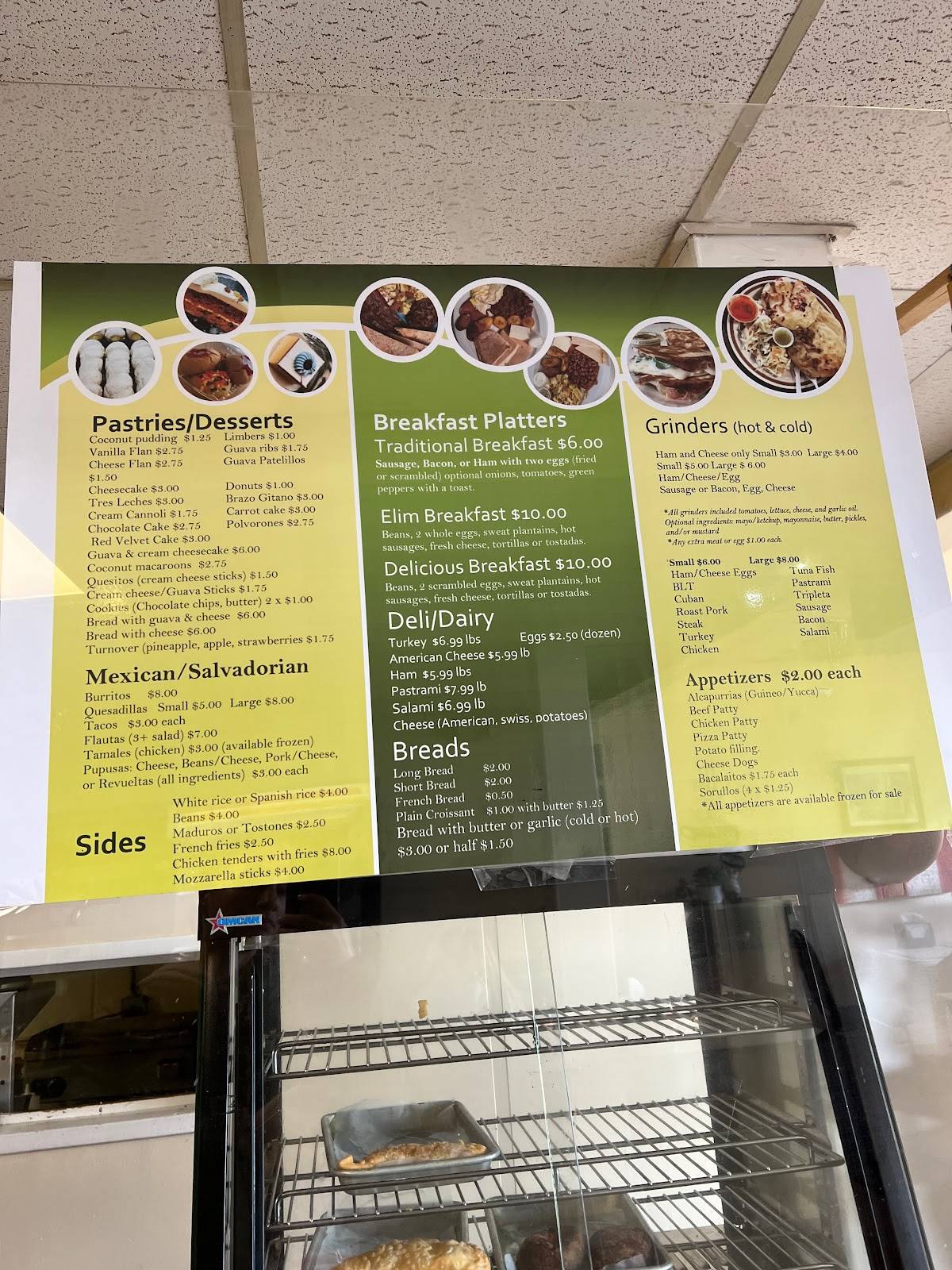 Menu at Elim Bakery, New London