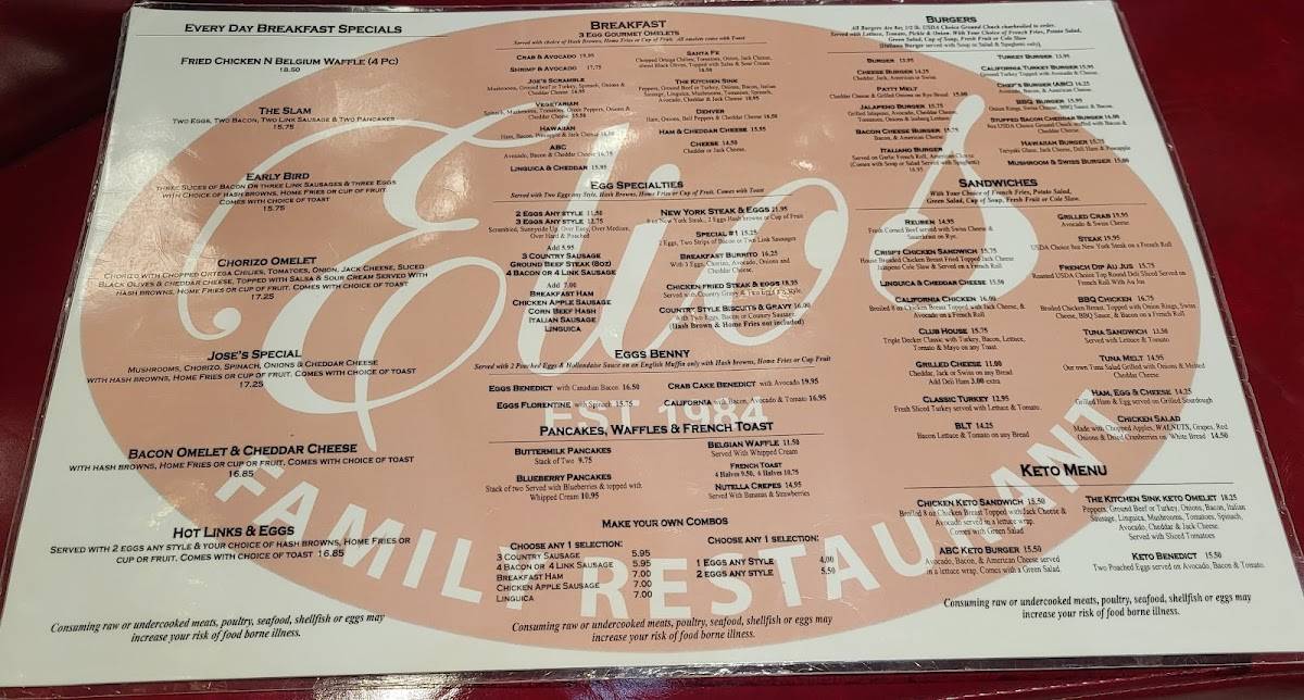 Menu at Elios Family Restaurant, San Leandro