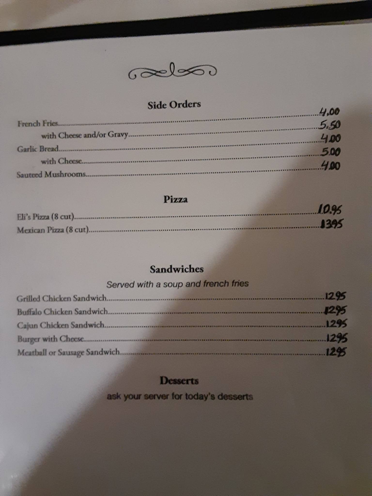 Menu at Eli's Place steakhouse, West Hazleton, 139 N Broad St