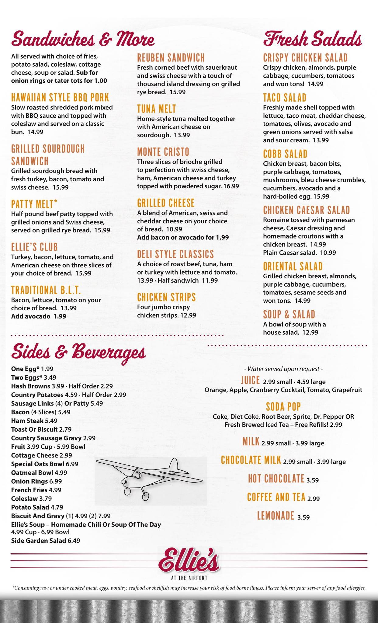 Menu at Ellie's At The Airport restaurant, Arlington