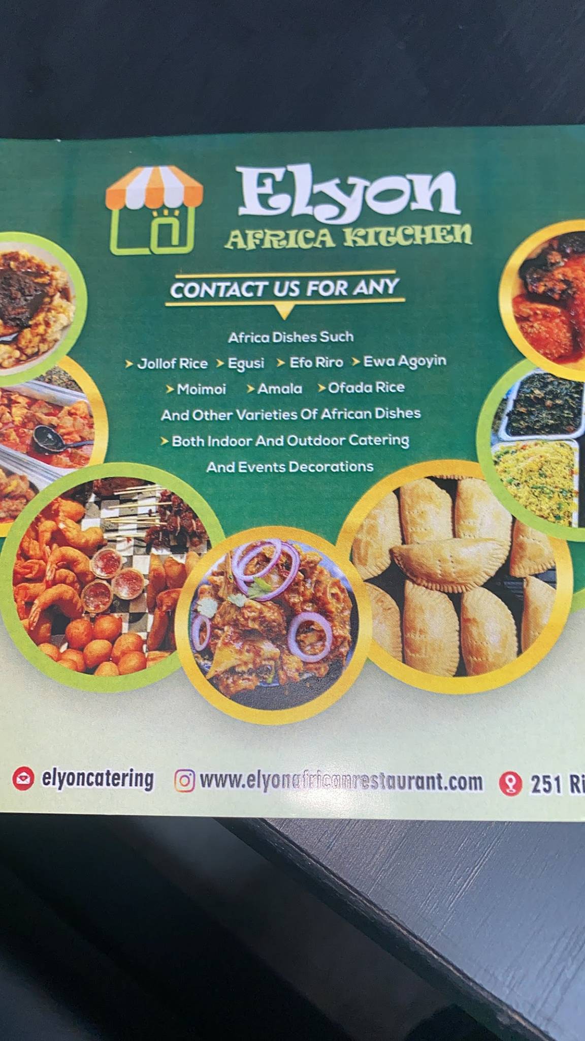 Menu at Elyon African Kitchen restaurant, Oshawa