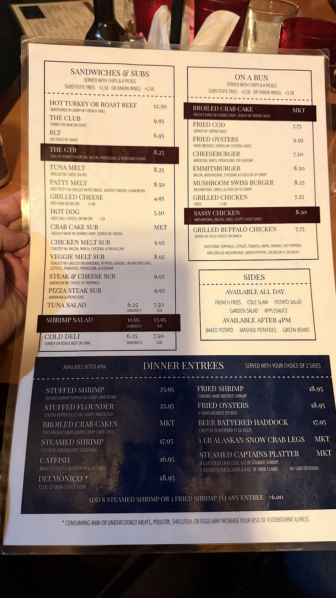 Menu at Ott House pub & bar, Emmitsburg